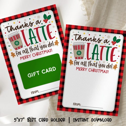 PRINTABLE Christmas Coffee Gift Card Holder Thanks a Latte - Etsy