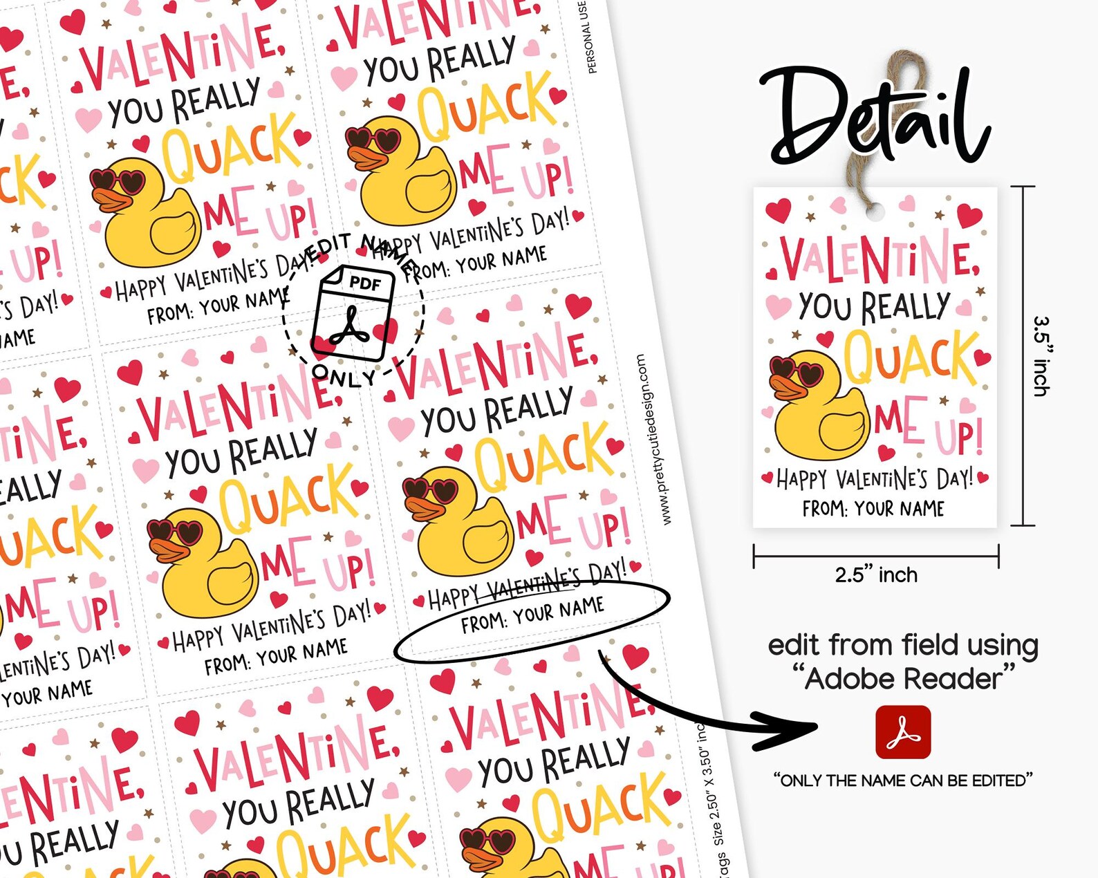 Rubber Duck Valentine's Day Gift Tags Printable, Kids Classroom Favor ...