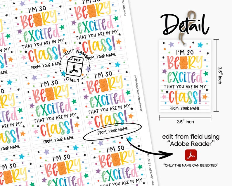 Gummy Bear Back to School Gift Tags: "beary Excited" Printable (PDF ...