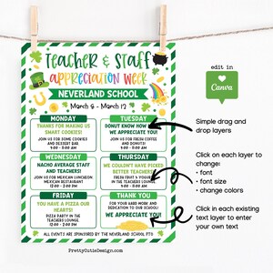 Editable St Patricks Day Teacher Appreciation Week Itinerary Flyer ...