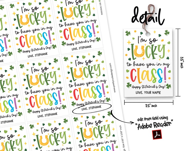 Classroom St Patricks Day Gift Tag Printable, Lucky to Have You in ...