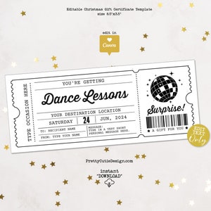 Surprise Ticket Dance Lessons Gift Certificate Template Editable, Dance ...