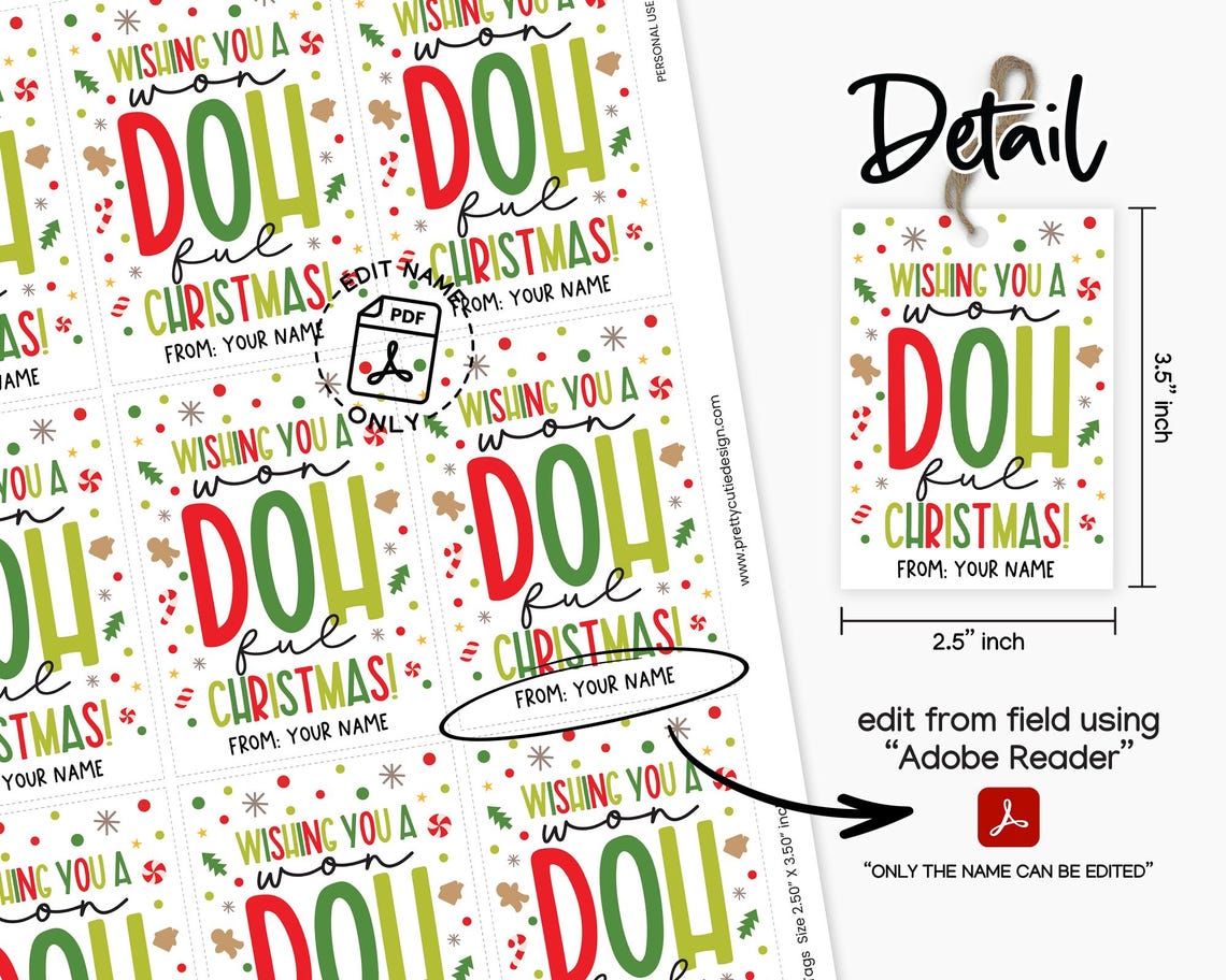 Playdough Gift Tags Printable, Won-doh-ful Christmas, Winter Break ...