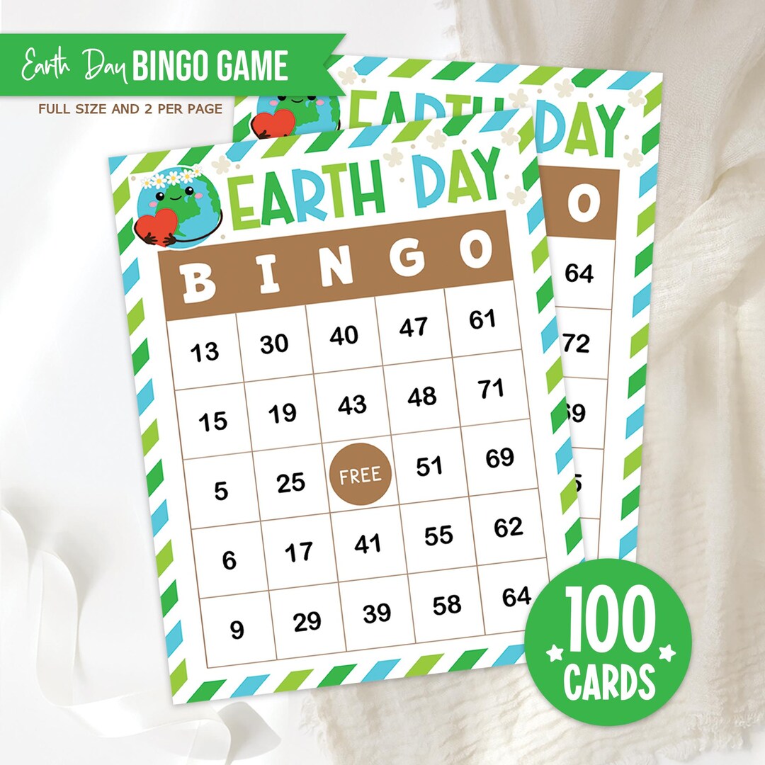 Earth Day Bingo Printable Numbers Game, 100 Cards for Classroom or ...