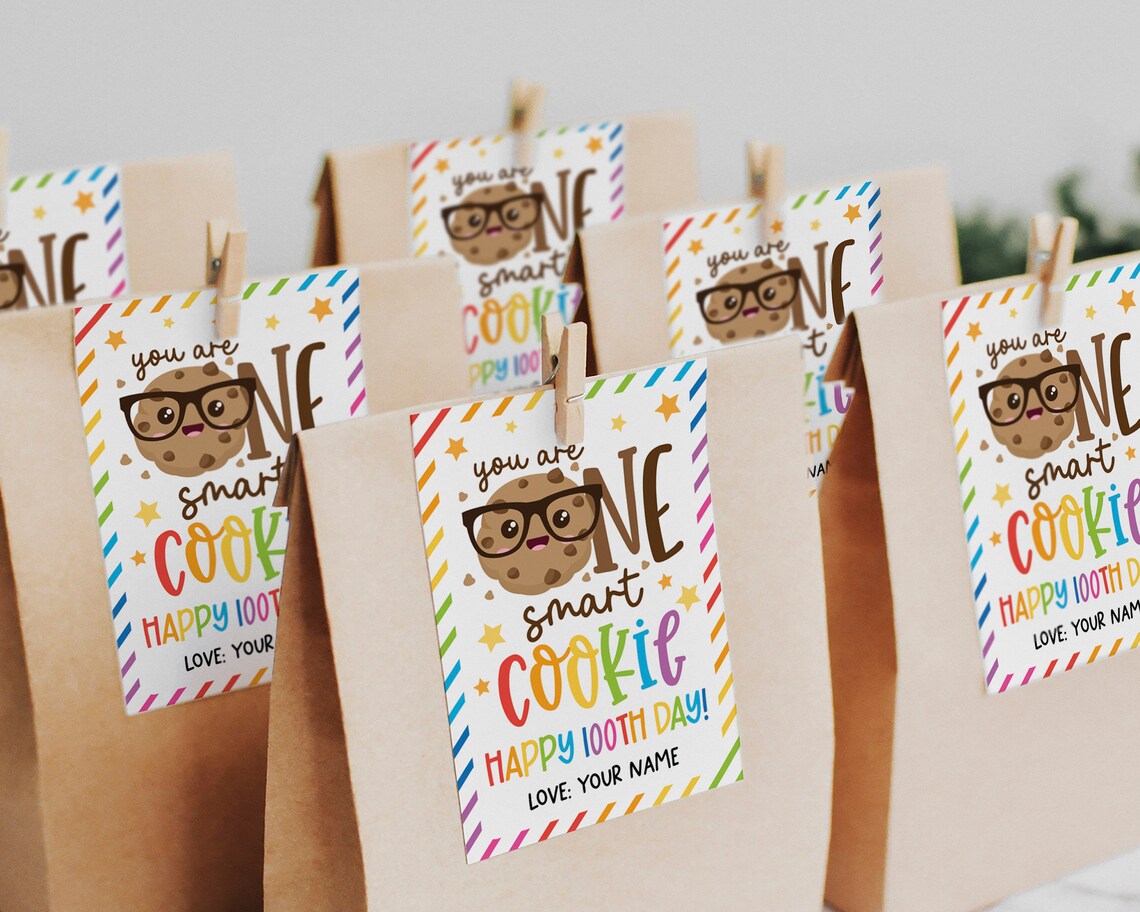 One Smart Cookie Happy 100 Days of School Printable Cookie Tag, 100th ...