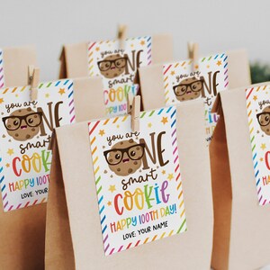 One Smart Cookie Happy 100 Days of School Printable Cookie Tag, 100th ...