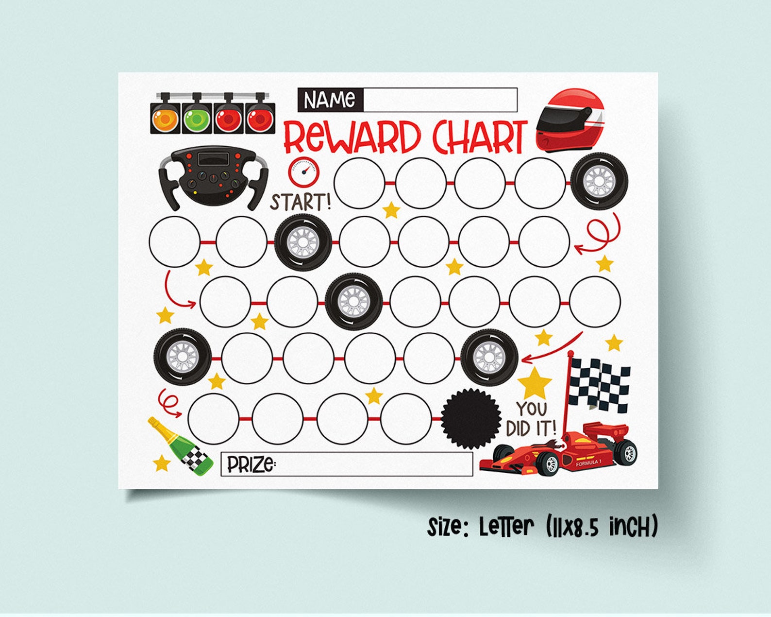 Race Car Reward Chart for Kids for Kids Simple Kids Reward | Etsy