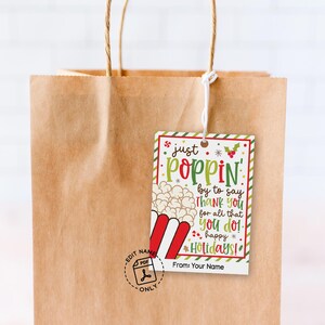 Poppin' by to Say Thank You Gift Tags, Christmas Popcorn Hang Tags ...