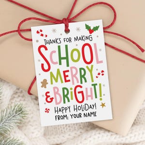 Teacher Christmas Gift Tags, School Merry and Bright Printable, Staff ...