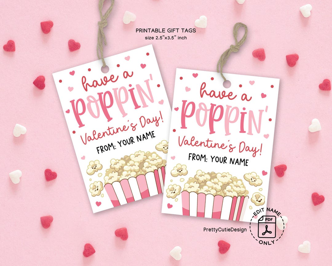 Have A Popping Valentine's Day Gift Tag, Valentines Gift Tags, Popcorn ...