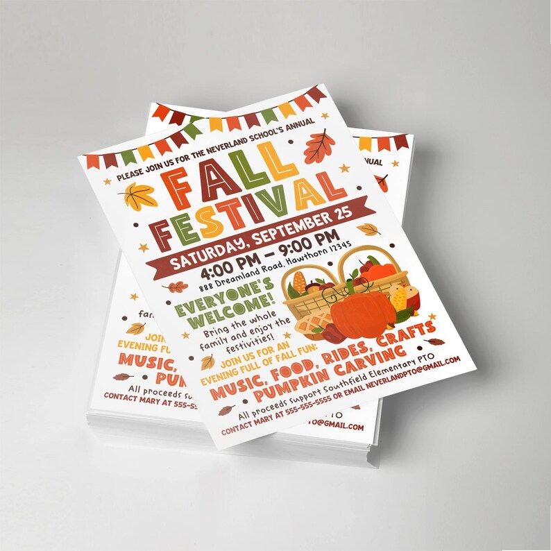 Fall Festival Flyer Template: Editable Canva Invitation, School Event ...