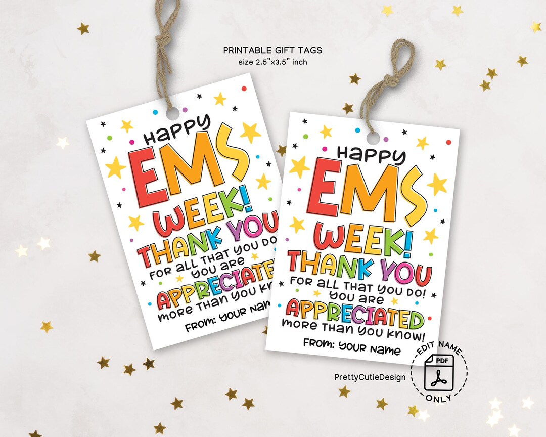 Happy EMS Week Gift Tags Printable, Emergency Medical Services ...