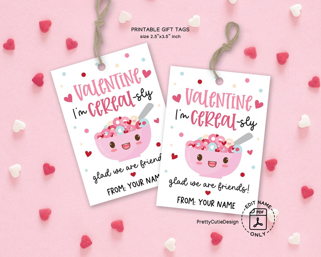 Valentine Tags Printable, Cereal Valentine's Day Tag, I'm Cereal-sly ...