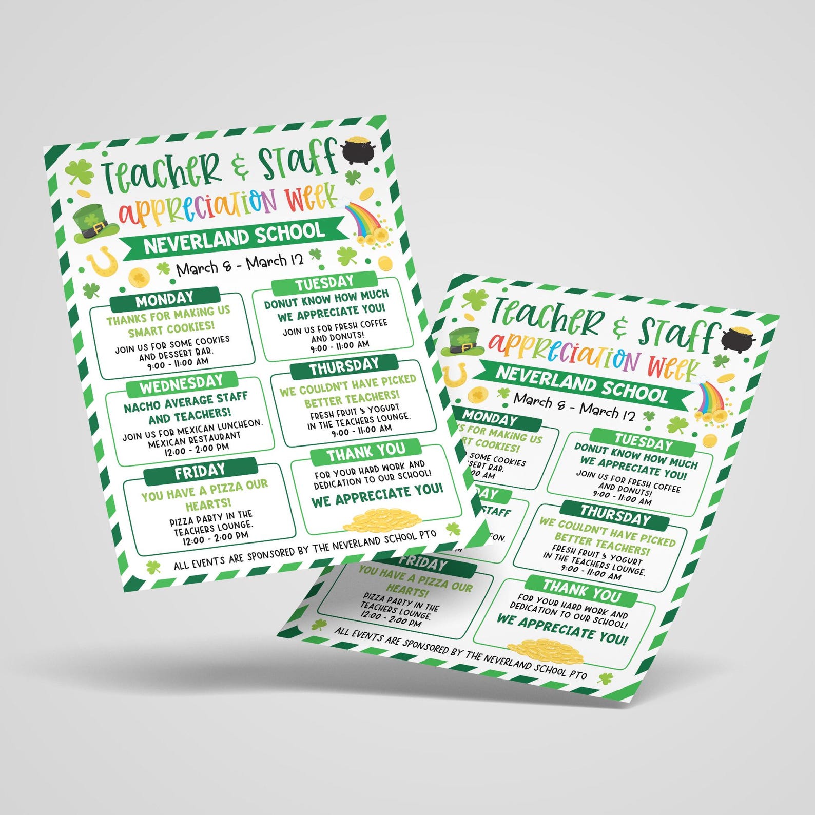 Editable St Patricks Day Teacher Appreciation Week Itinerary Flyer ...