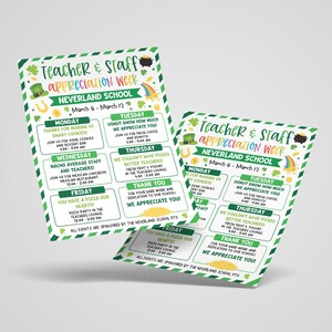 Editable St Patricks Day Teacher Appreciation Week Itinerary Flyer ...