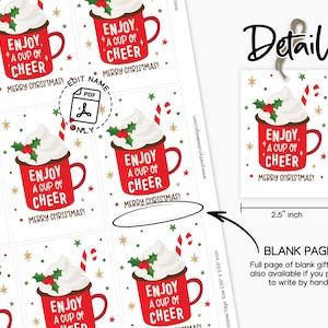 Enjoy A Cup of Cheer Gift Tag, Coffee Cup Christmas Tag Printable ...