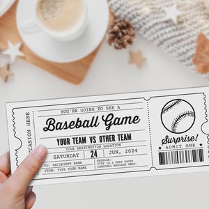 Baseball Game Ticket Gift Template: Printable Surprise Voucher (8.5x3.5 ...