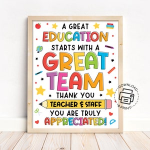 Teacher Appreciation Sign: Colorful Staff Thank You Poster (PDF & JPG ...