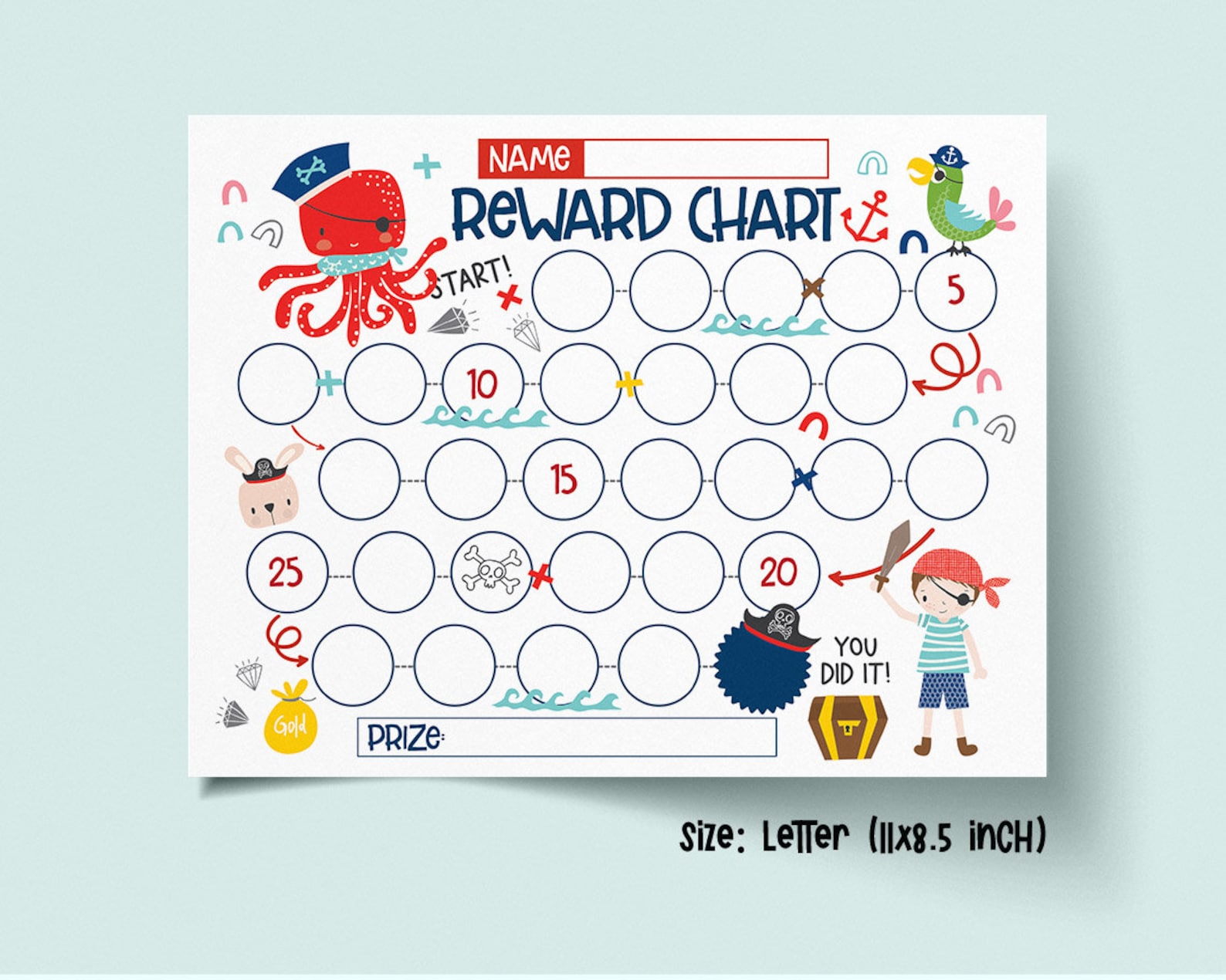 Pirate Boy Reward Chart for Kids Simple Kids Reward Chart | Etsy Canada