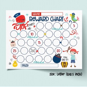 Pirate Boy Reward Chart for Kids, Simple Kids Reward Chart, Cute Pirate ...