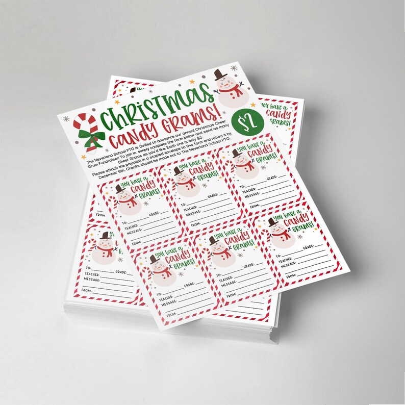 Christmas Candy Gram Cards, Canva Template, School PTO Holiday ...