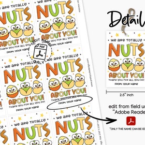 Teacher Appreciation Tag, Totally Nuts About You Thank You Gift Tags ...