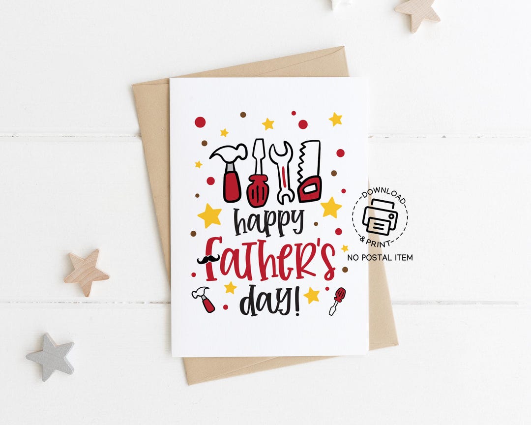 Father's Day Greeting Card Printable, Happy Father’s Day Tool Theme ...