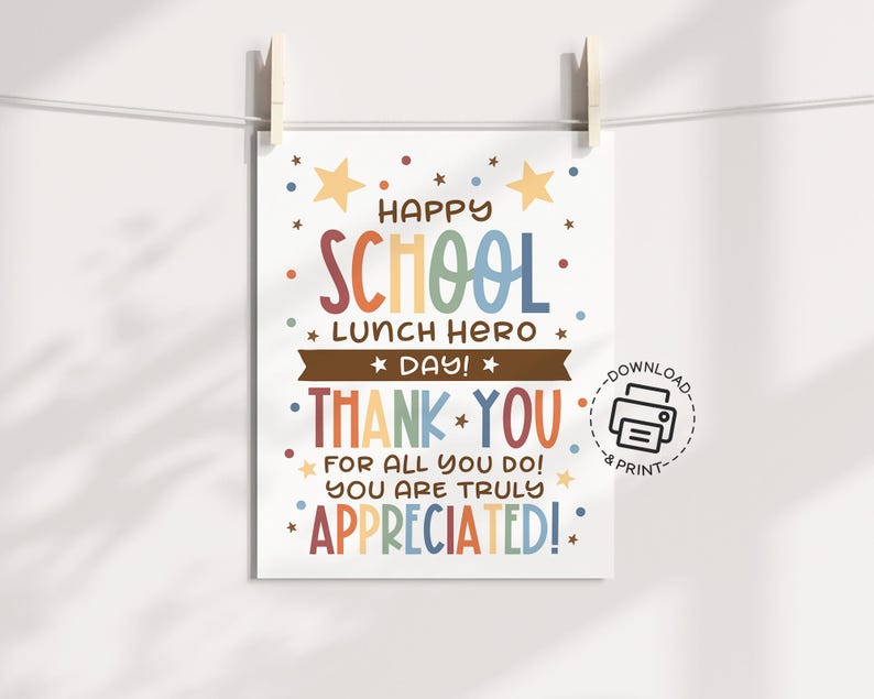 School Lunch Hero Day Printable Sign, Pastel Thank You Poster for ...
