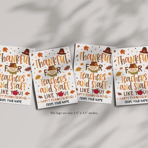 Thankful for Teacher & Staff Like You Thanksgiving Gift Tags Printable ...
