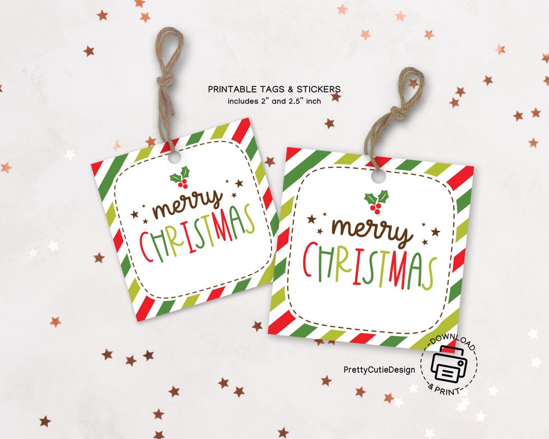 Merry Christmas Cookie Gift Tags, Printable Square Xmas Tags, Holiday ...