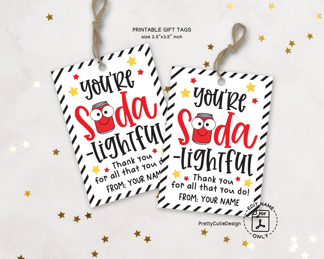 Teacher Appreciation Tag, Teacher Appreciation Week Gift Tags, Soda ...