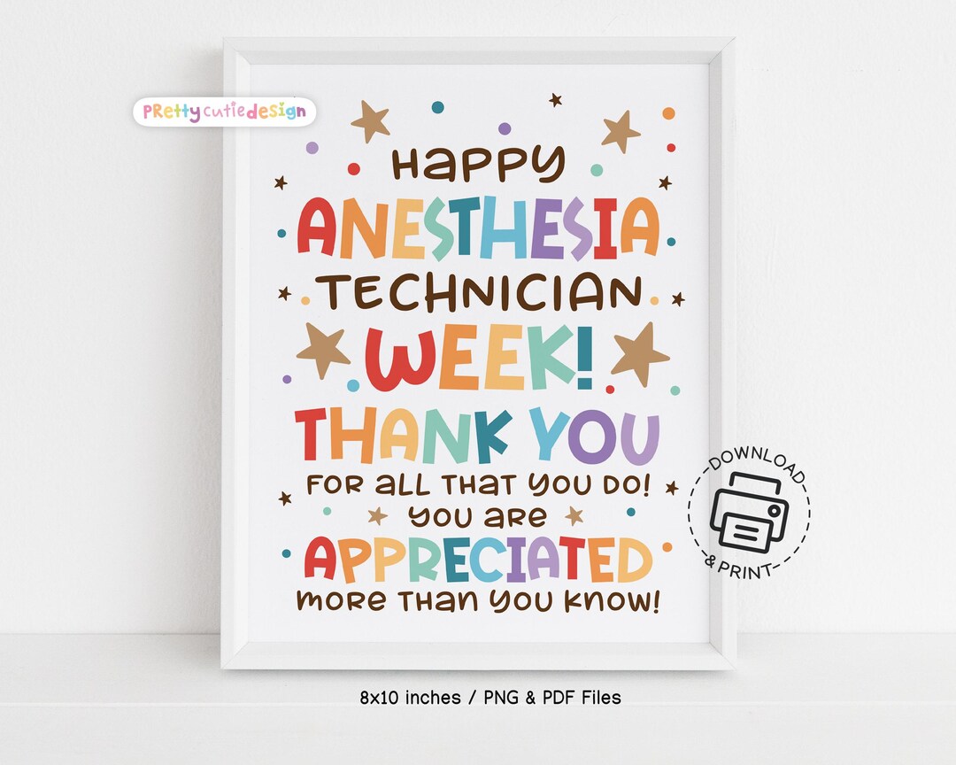Happy Anesthesia Tech Appreciation Week Sign, Printable Thank You ...