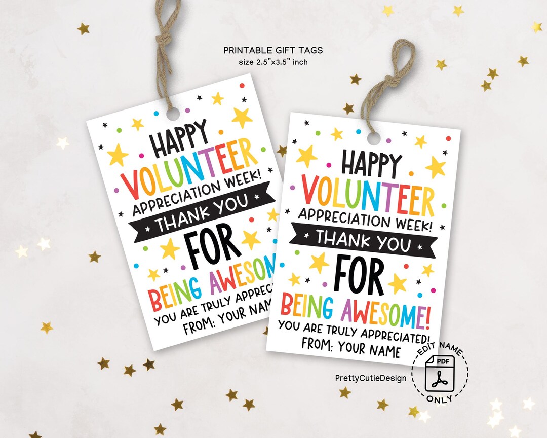 Volunteer Appreciation Gift Tags Printable, National School Volunteer ...