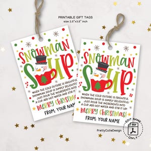 Snowman Soup Gift Tag Printable, Hot Cocoa Christmas Favor Tag, Holiday ...