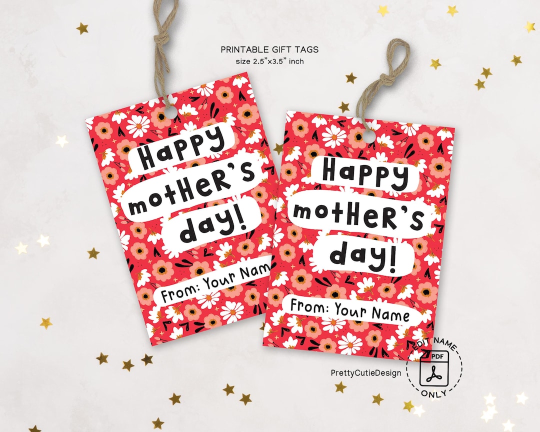Mother’s Day Gift Tag Printable, Red Floral Happy Mother’s Day Tag ...