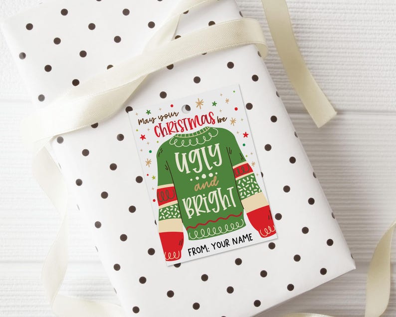 Ugly Sweater Christmas Gift Tags, Holiday Party Favor Tags (instant ...