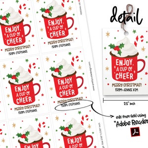 Enjoy A Cup of Cheer Gift Tag, Coffee Cup Christmas Tag Printable ...