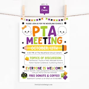 Halloween PTA Meeting Flyer: Editable School Event Poster (canva ...