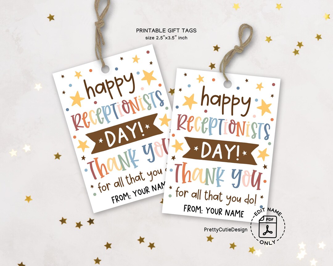 Receptionist Day Gift Tag Printable, Thank You Tag for Office Staff ...