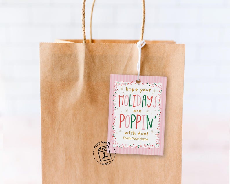 Popcorn Gift Tags, Poppin’ Holidays Printable, Pink Christmas Treat ...