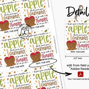 Teacher Thanksgiving Gift Tags, Fall Caramel Apple Tag, Teacher ...
