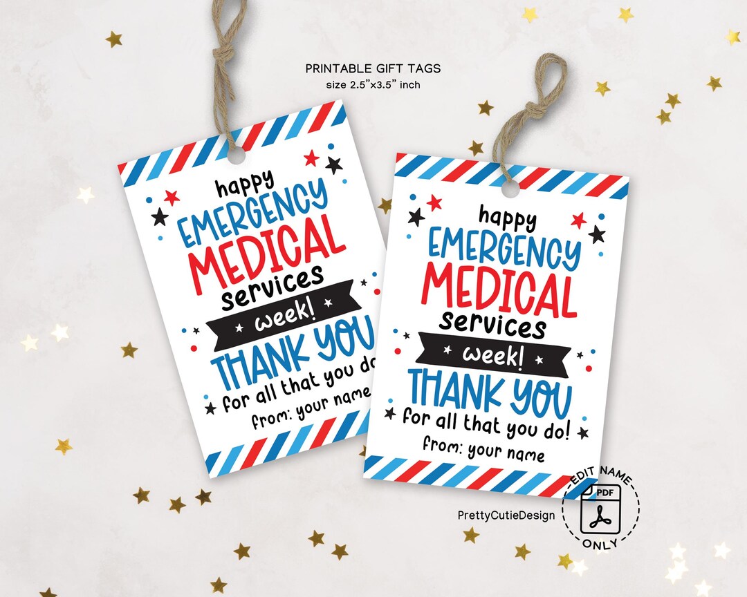 EMS Week Gift Tag Printable, Emergency Medical Services Thank You Tag ...