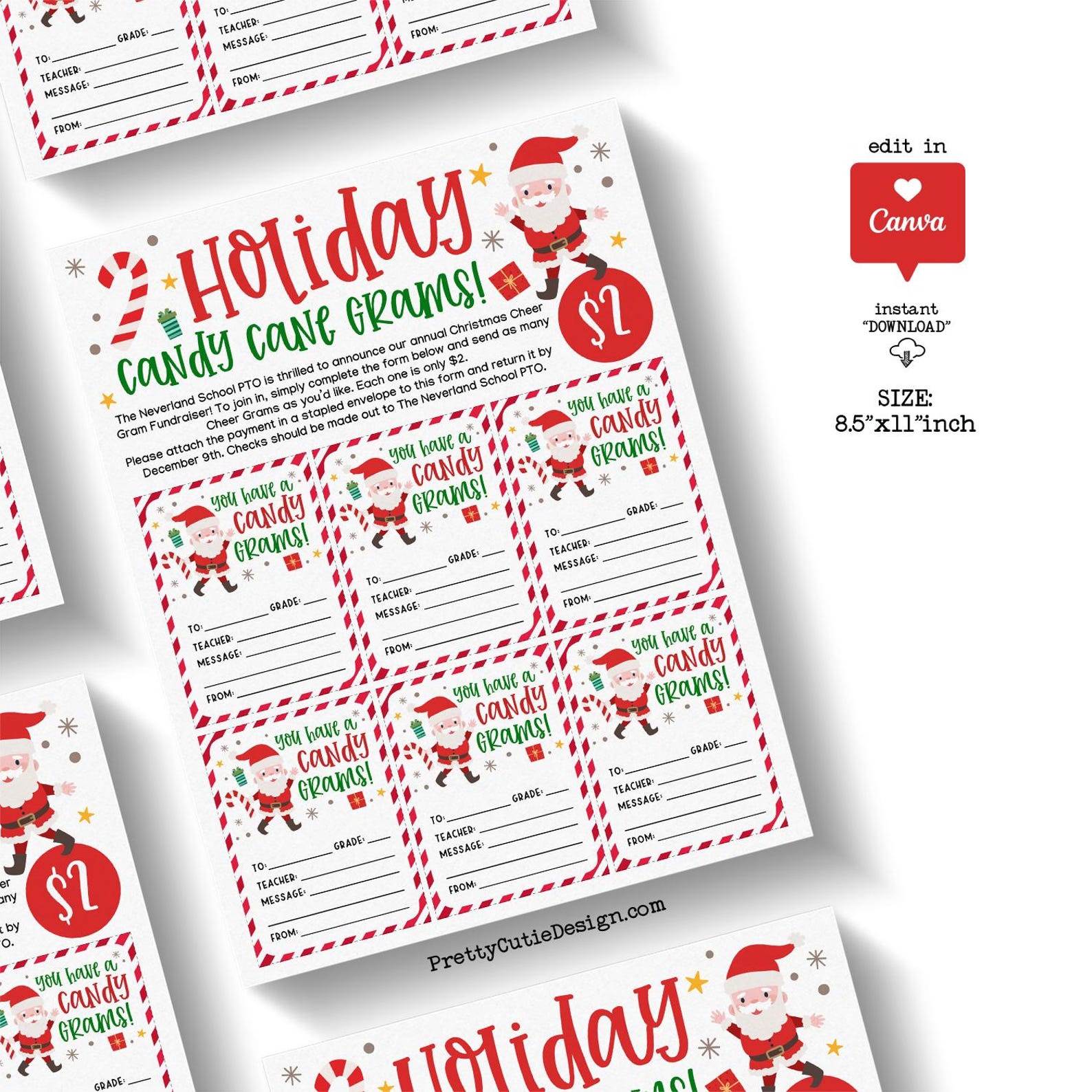 Holiday Candy Cane Grams, Canva Template, School PTO Fundraiser Order ...