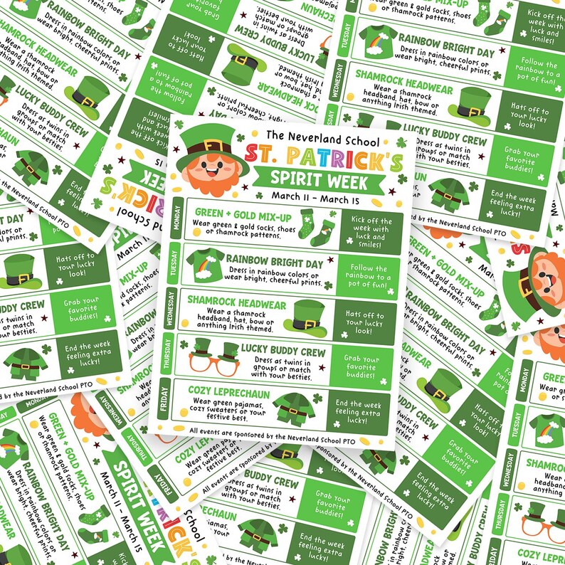 St Patrick's Day Spirit Week Flyer, School Dress up Days, Editable ...