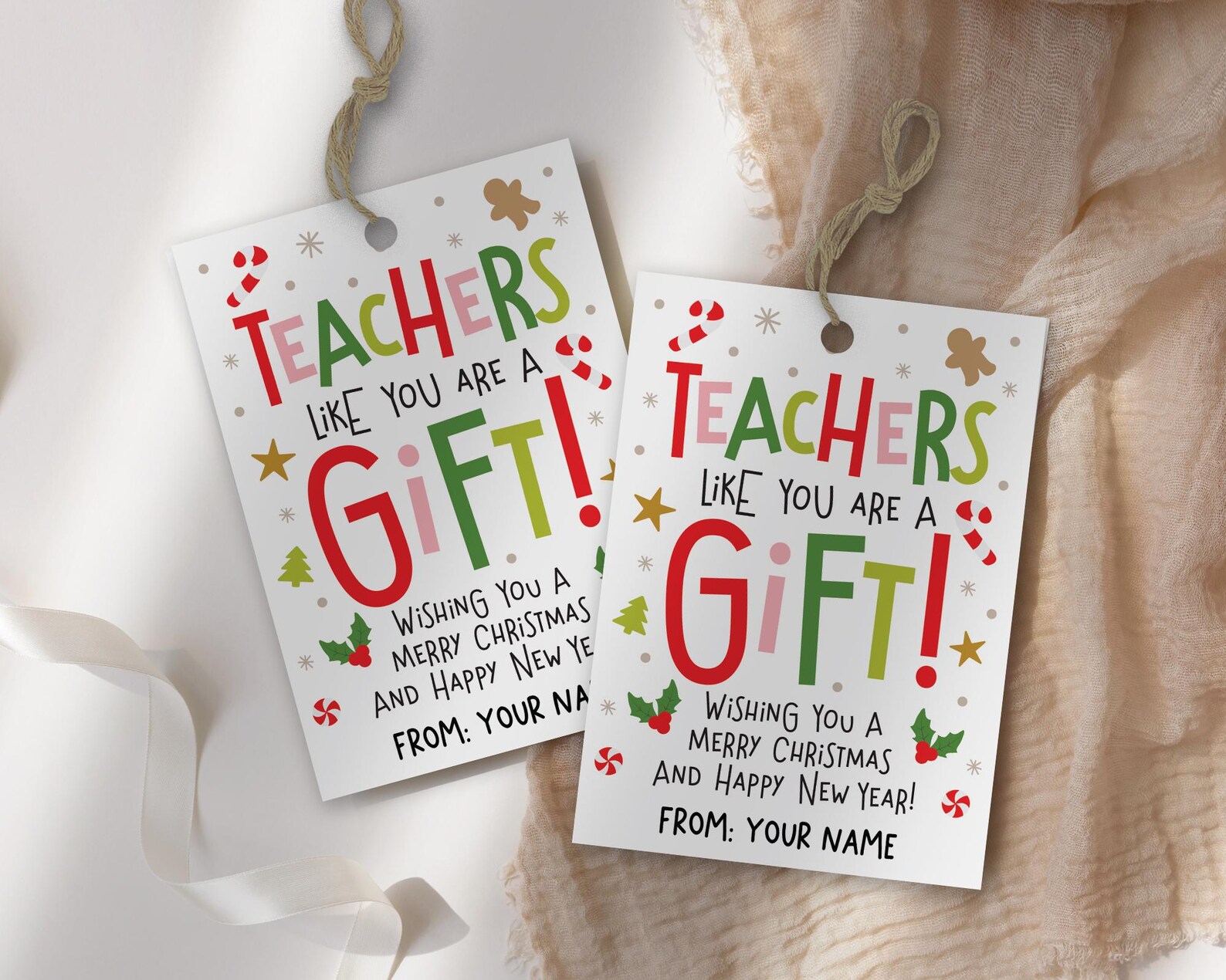 Teacher Christmas Gift Tags, Holiday Treat Bag Printable, Staff ...