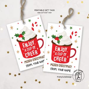 Enjoy A Cup of Cheer Gift Tag, Coffee Cup Christmas Tag Printable ...