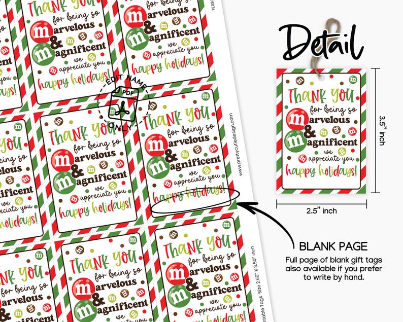 Christmas Thank You Gift Tags Printable, Candy Theme Marvelous ...