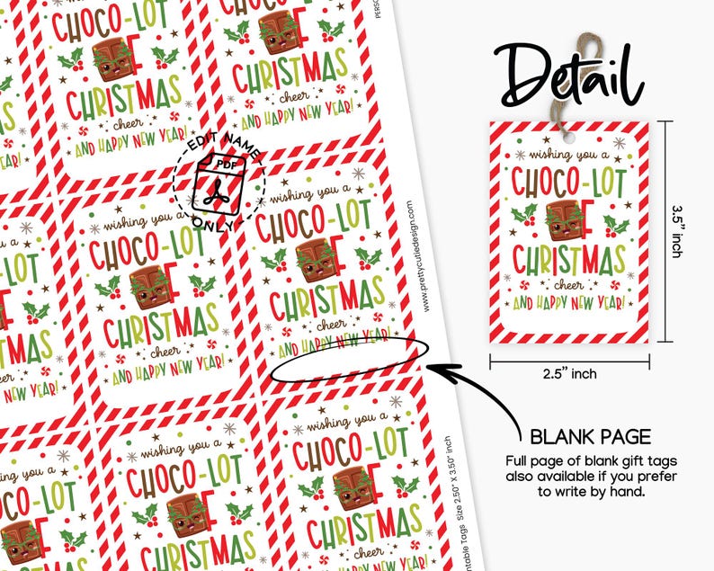 Christmas Chocolate Gift Tags Printable, Funny Choco-lot Pun Labels ...