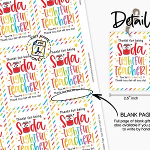 Teacher Appreciation Week Gift Tags, Soda-lighted Teacher Gift Tags ...