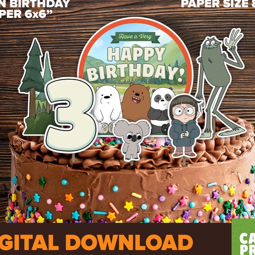 Printable We Bare Bears Happy Birthday Cake Toppers Instant | Etsy